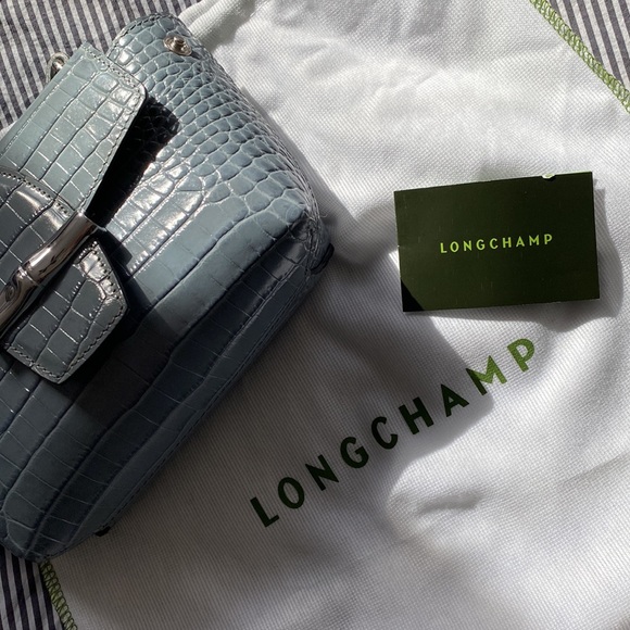 Longchamp | Bags | Longchamp Roseau Small Crossbody In Baby Blue Croc ...